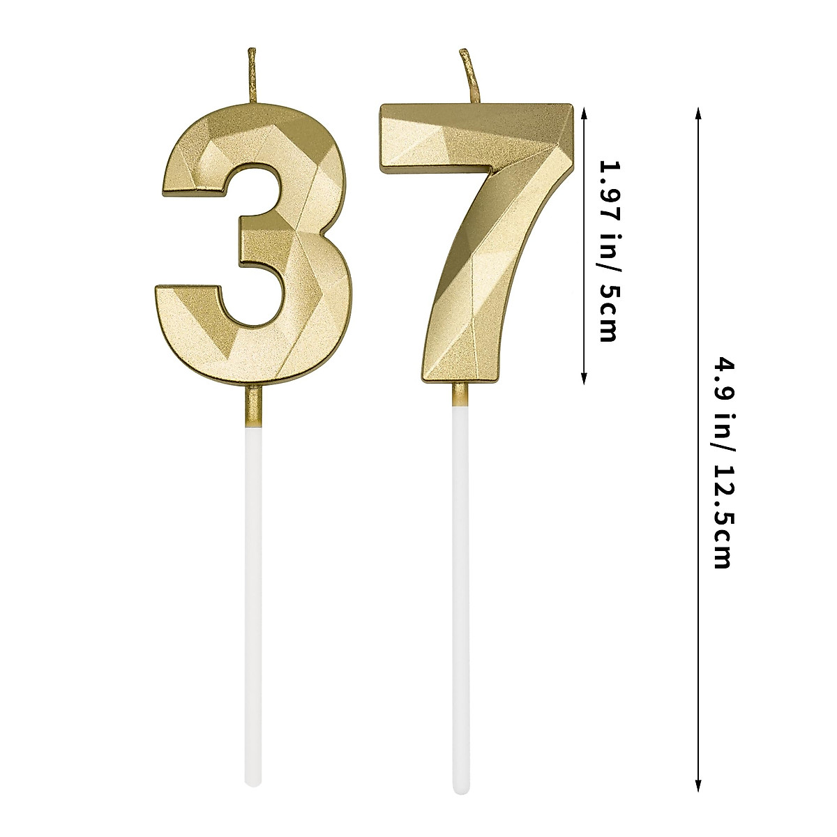 37th & 73rd Birthday Candles for Cake, Gold Number 37 73 3D Diamond Shaped Candle Birthday Decorations Party Supplies for Women or Men