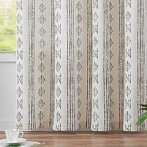 jinchan Boho Curtains Linen Curtains for Living Room Black Farmhouse Boho Curtains 84 Inches Long Geometric Striped Patterned Mudcloth Grommet Top Curtains 2 Panels Black on Beige