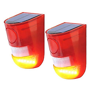 Aolyty Solar Motion Sensor Detector Alarm Lights LED Warning Strobe Flashing Light with 110dB Sound IP65 Waterproof 4 Work Modes Solar Security Siren Light for Home Warehouse Farm Yard (Red)