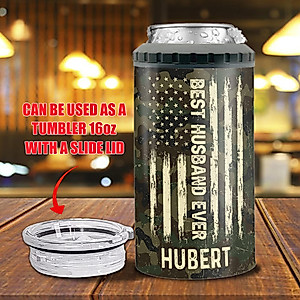 Personalized Husband Can Cooler 4 in 1 Holder Cup with Lids Customized Name 16oz Beer Drinking Gifts for Hubby from Wife Birthday Christmas Fathers Day Anniversary