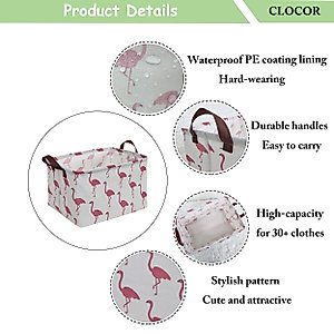 CLOCOR Rectangular Flamingo Storage Basket,Collapsible Cute Pattern Storage Bin,Waterproof Coating Storage Box with Handles,Gift Baskets,Toy Organizer,Shelf Basket (Flamingo)