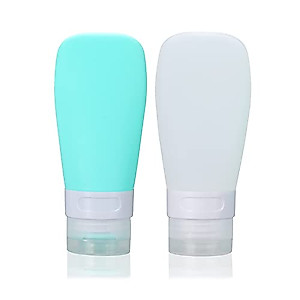 2 Pcs Silicone Travel Bottles,2oz Leak Proof Refillable Squeeze Containers with Transparent Carry Bag,Small Empty Travel Size Bottles for Shampoo,Conditioner,Lotion,Toiletries