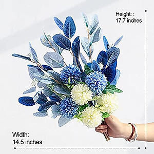 LIPKAHH Artificial Flowers,Faux Hydrangea Flower Arrangements for Home Garden Party Wedding Decoration,Table Decorations for Living Room Kitchen Dining Room Decor(Blue)