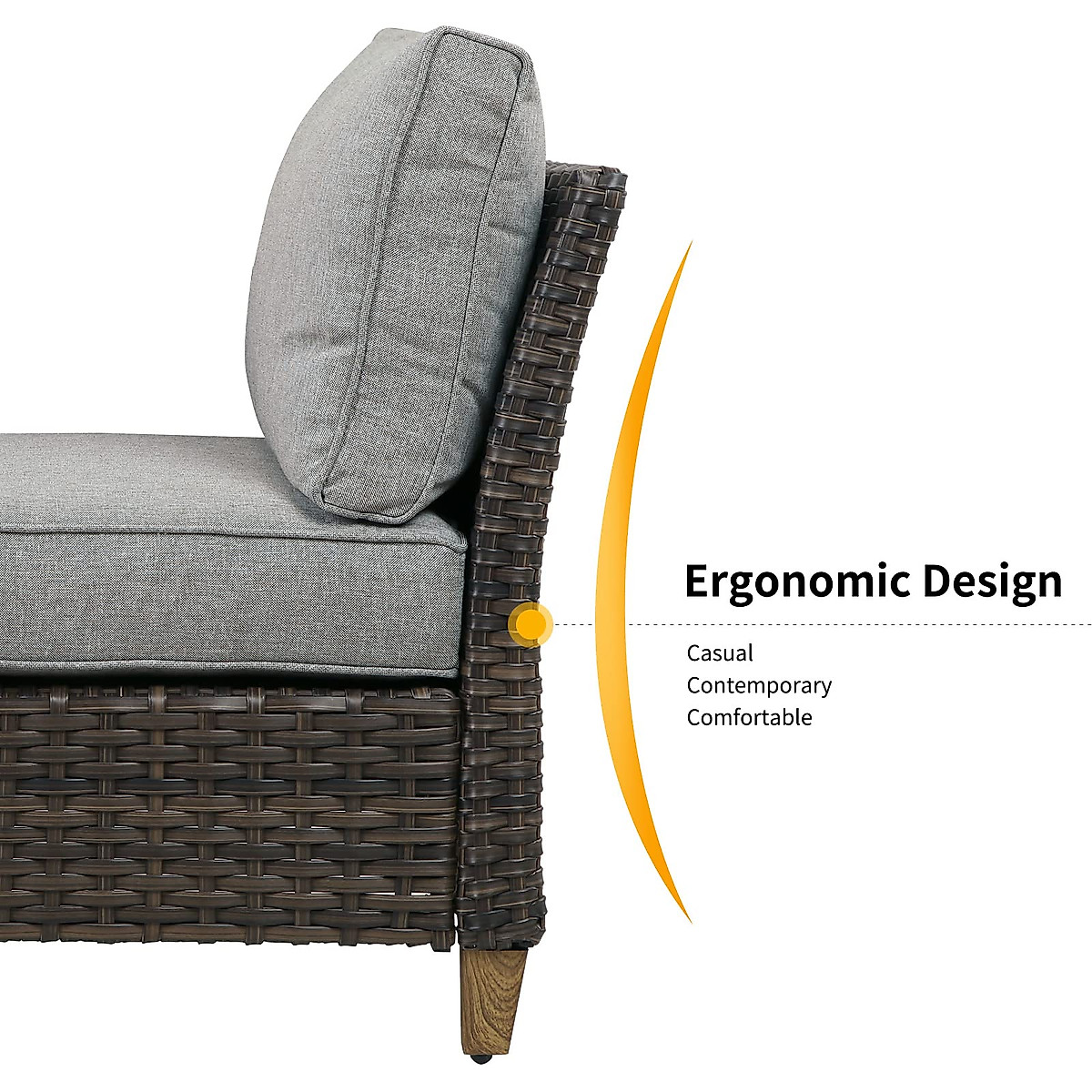 Grand patio Outdoor Furniture, Patio Wicker Sectional Sofa Modular Furniture Set Single Sofa with Thick Cushions and Frame for Deck Porch Poolside Garden (Armless Sofa)