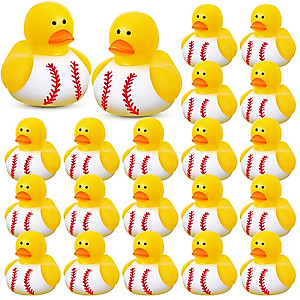 24 Pieces Baseball Rubber Ducks Mini Ducks Yellow Rubber Ducky Bath Toys Baseball Party Favors for Bathtub Gift Classroom Summer Beach Pool Activity Carnival Game