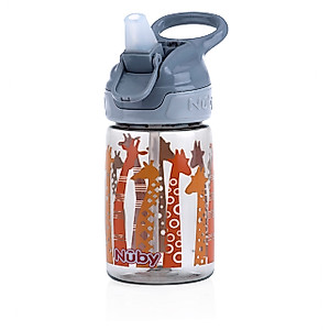 Nuby Kid’s Flip-it Reflex Push Button On-The-Go Printed Water Bottle with Soft Spout - 12oz / 360ml, 18+ Months, 1pk Print May Vary (Pack of 2)