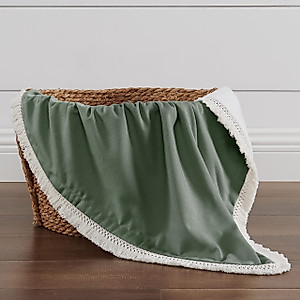 Sweet Jojo Designs Dark Green Boho Chic Girl Boy Unisex Baby Blanket Receiving Security Swaddle Newborn Nursery Solid Sage Hunter Ivory Bohemian Gender Neutral Linen Macrame Modern Farmhouse Designer