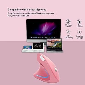 Wireless Mouse Ergonomic Vertical Mouse Ergo LED Light High Precision Optical Cordless Lightweight Mice Gift for Boy Girl Adults for PC Computer Laptop Mac Office,with Side Buttons, 800/1200/1600 DPI