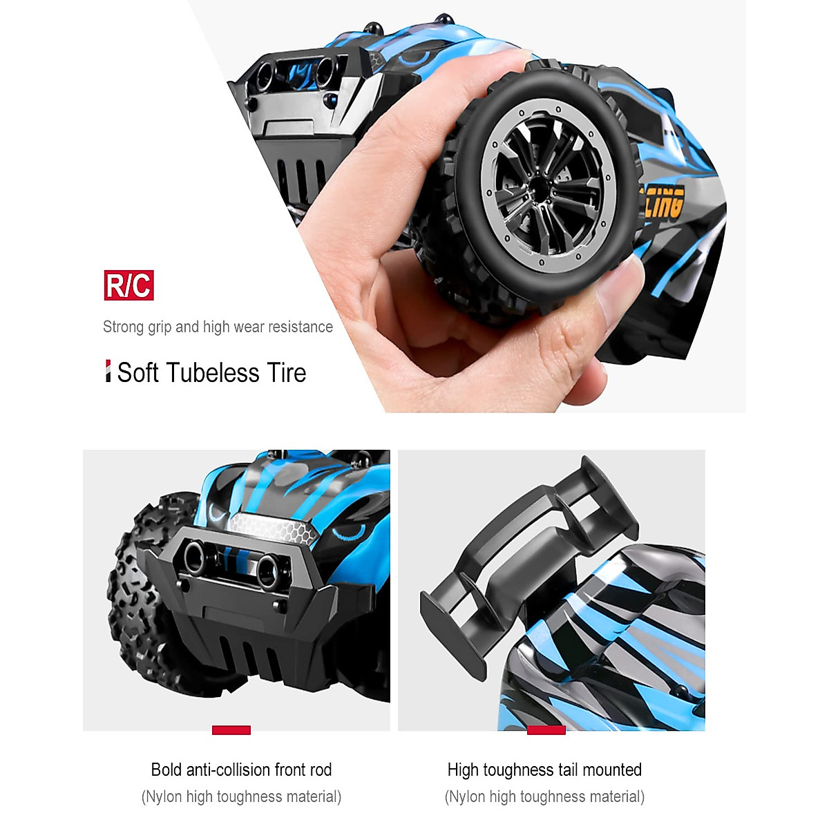 NiGHT LiONS TECH RC Cars for Kids 2WD Remote Control Car 2 Batteries Alloy Monster Trucks 60Mins Play Time Electric Toy Off-Road Crawler Gift for Boys and Girls