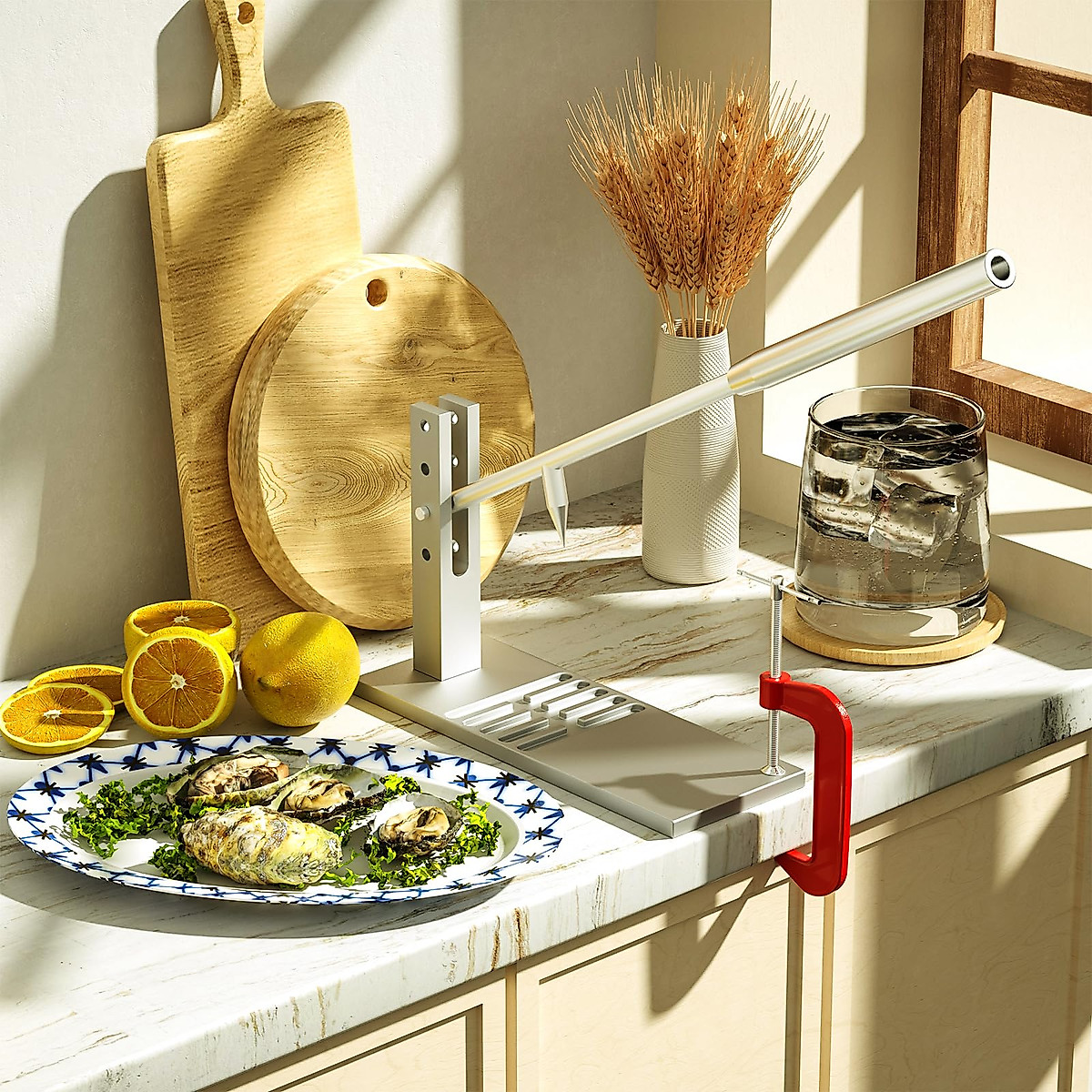 Oyster Shucker Machine, Clam Opener, Oysters Shucker, Hotel Buffets and Homes and Gift, Stainless Steel Oyster Shucker Including Knives, Glove and g-Clip, Seafood Tools for Hotel Family Buffet