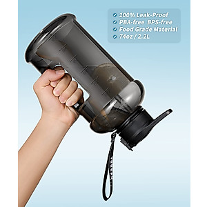 YOUCAN PLATO 74 oz Half Gallon Water Bottle with Sleeve-Large Water Bottle -Big Gym Water Bottle for Man or Women with Straw- Gallon Water Jug with Handle -BPA Free- Leakproof, Workout bottle,Black