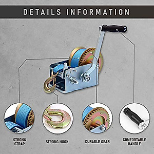 Boat Winch Strap with Hook 3200 lbs ATV - Heavy Duty Hand Crank Winch - Best Boat Trailer Winch(Mount Plate with 5 Bolts Included)