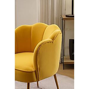 Yone jx je Modern Shell Chair Accent Chair, Velvet Armless Accent Chair, Barrel Chair Button-Tufted Decorative Sitting Chair, Corner Side Chair, Vanity Chair for Bedroom, Living Room (Yellow)