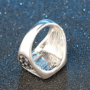 Unisex King Princess Crown Signet Statement Ring for Women Men Silver Plated Square Wide Band Finger Rings Cross Star Engraved Comfort Fit Personalized Jewelry Gifts for Father Brother Sister Size 9