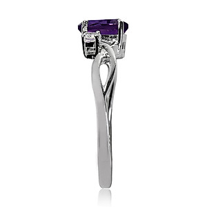 Silvershake Genuine African Amethyst and White Topaz 925 Sterling Silver Engagement Ring Size 8