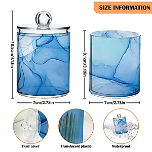 4 Pack Qtip Holder Organizer Dispenser Blue Marble Fluid Art Bathroom Containers Bathroom Vanity Storage Canister Apothecary Jars for Cotton Swabs/Pads/Floss