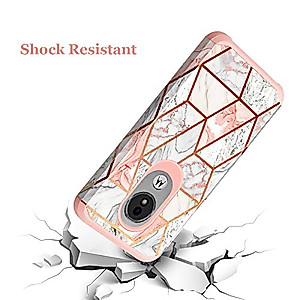 Fingic Case for Moto G7 Power, Case for Moto G7 Supra, Case for Moto G7 Optimo Maxx, Rose Gold Marble Design Shiny Glitter Bumper Hybrid Hard PC Soft Silicone Anti-Scratch Shockproof Protective Case