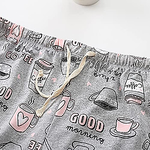 Lu's Chic Women's Short Pajama Set Cute 2 Piece Sleepwear Cotton Print Sleeveless Loungewear Summer Drawstring Pleated Tank Crew Neck Grey Cup Large