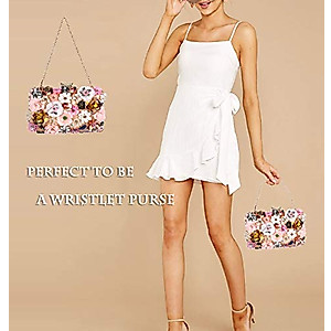 Selighting Colorful Floral Clutch Evening Bags for Women Formal Beaded Bridal Wedding Purse Prom Cocktail Party Handbags Champagne