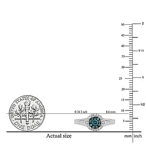 Dazzlingrock Collection 0.30 Carat (ctw) Round Blue & White Diamond Halo Style Cluster Engagement Ring for Women in 925 Sterling Silver Size 6