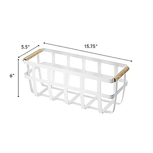 Yamazaki Tosca Slim Storage Basket – Home Organizer Bin Holder with Wooden Handle.