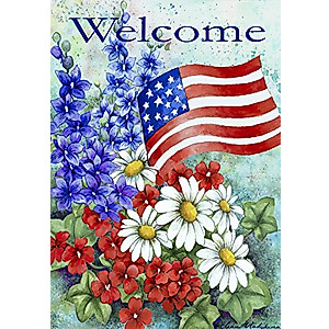Toland Home Garden 112060 Patriotic Welcome Patriotic Flag 12x18 Inch Double Sided for Outdoor Flower House Yard Decoration