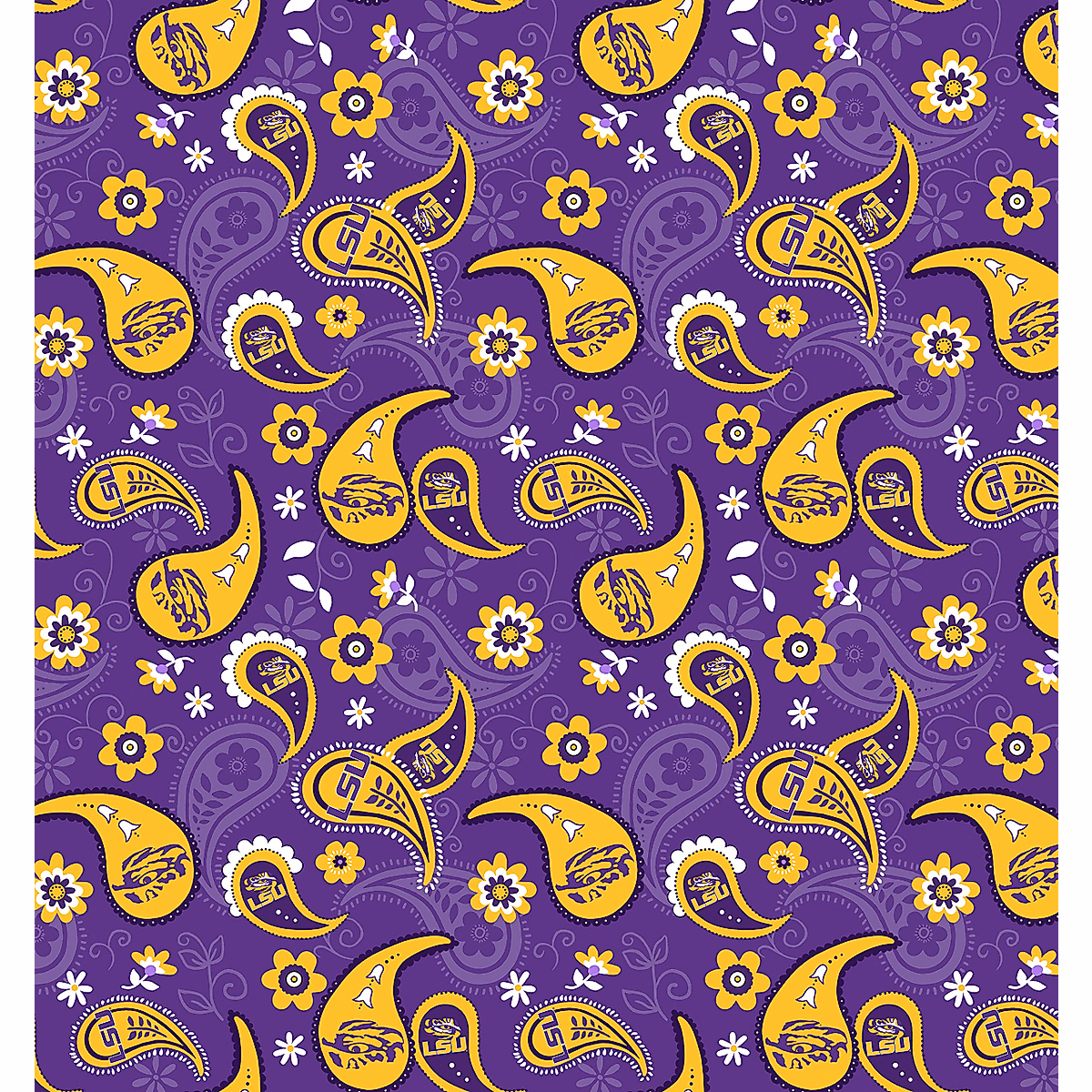 Louisiana State University, LSU, Tigers, College, University, Licensed Fabric, Sykel, LSU-1200, 100% Cotton, by The Yard