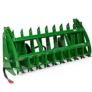 Titan Attachments 84in Clamshell Root Grapple Rake Fits John Deere Global Euro Loaders, Twin 3,000 PSI Cylinders, Brush Debris Landscaping Grapple