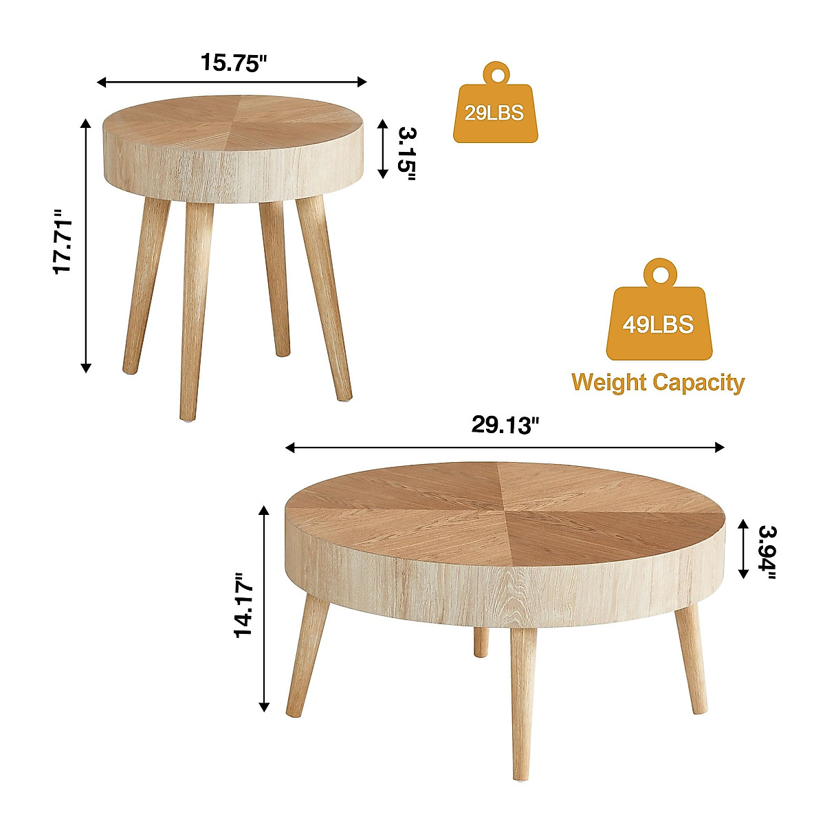 AVZEAR Nesting Round Coffee Table Set of 2, Farmhouse Modern Coffee Table, Natural Wood Nesting Tables Boho Side Table End Table Set for Living Room Bedroom, Cafe, Office, Wood Color