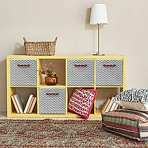 MaidMAX Cloth Storage Bins Cubes Baskets Containers with Wooden Handle for Home Closet Bedroom Drawers Organizers, Foldable, Gray Chevron, Set of 6
