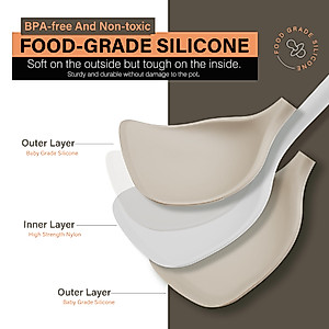 Hvygss Silicone Cooking Utensils Set, Heat Resistance Kitchen Utensils Set with Long Wooden Handle, BPA-free Large Silicone Spatula, Kitchen Tools for Non Stick Frying Pans and Pots, 6 Pcs（Khaki）