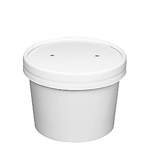 Comfy Package [8 oz. - 25 Count White Paper Food Containers with Vented Lids - To Go Hot Soup Bowls, Disposable Ice Cream Cups, Ideal for Hot and Cold Foods