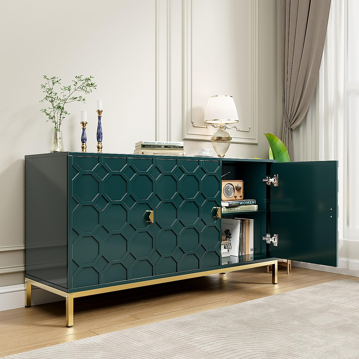 Boyel Living Sideboard Cabinet, Modern Storage Cabinet with 3-Door, Accent Cabinet for Living Room, Hallway, Entryway or Kitchen (Green)
