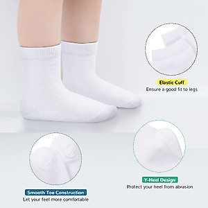 BOOPH 12 Pairs Boy Girl Athletic Crew Socks Kids Sport Socks 10-14 Years White