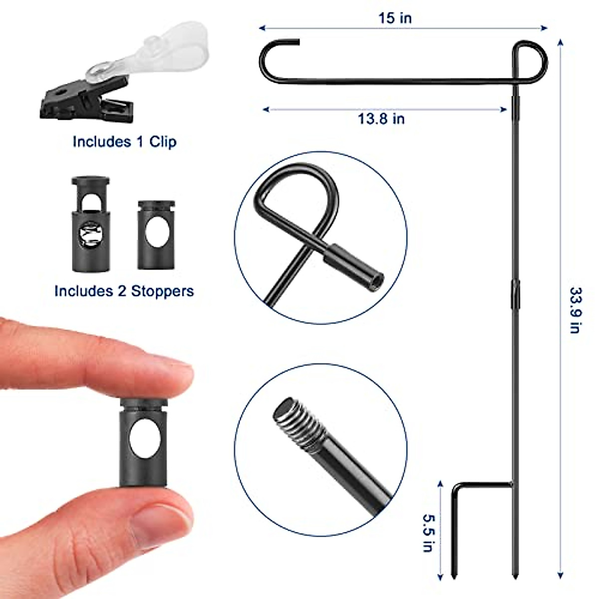 Garden Flag Holder Stand, Premium Garden Flag Pole Stand Metal Powder-Coated Weather-Proof Paint, with Anti-Wind Clip and Stoppers for Outdoor Garden Lawn, Yard Flags(4 Pack)