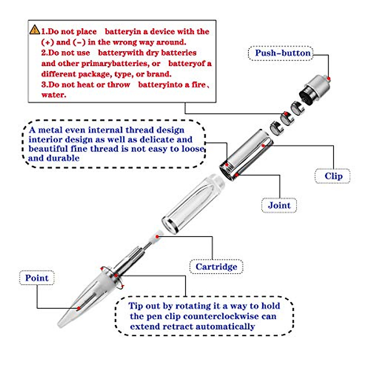 HANLIN Light Up Pen, 4 Pcs Pack LED pen with light,LED light pen Writing in The Dark-White