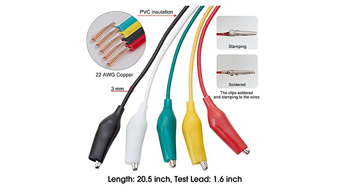WGGE WG-026 Test Lead Set with Alligator Clips - 10 Pieces, 5 Colors