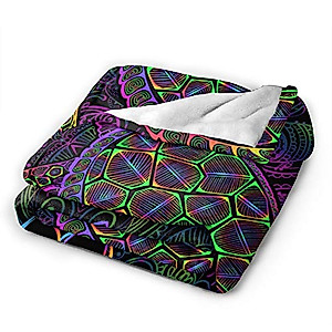 Psychedelic Sea Turtle Fleece Throw Blanket Plush Soft Throw for Bed Sofa, 80 in x 60 in