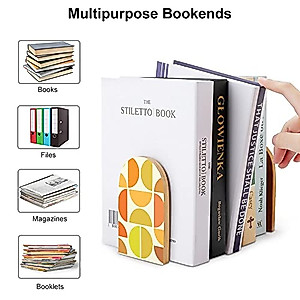 2 Pack Wood Bookends,Modern Mid Century Geometric Pattern Decorative Book Ends Support for Shelves Desktop Organizer Wooden Bookshelf for Home School Office