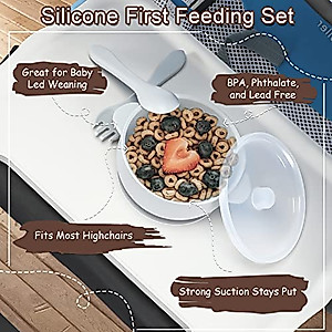 Potchen 4 Set Silicone Baby Bowls with Lid Spoon and Fork Suction Bowls for Baby Toddler Self-feeding Baby Food Bowl First Stage Dishwasher and Microwave Safe, 4 Colors