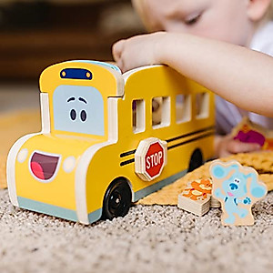 Melissa & Doug Blue's Clues & You! Wooden Pull-Back School Bus (9 Pieces)