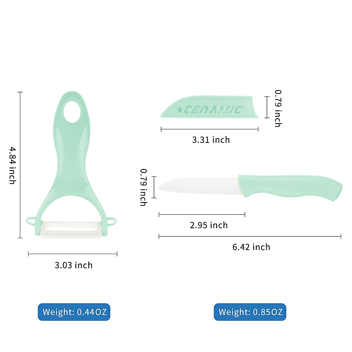 binyu Ceramic Vegetable Fruit Peeler and Paring Knives Set - Effortless Precision in Every Peel，Suitable for Processing Various Fruits and Vegetables in the Kitchen (Green)