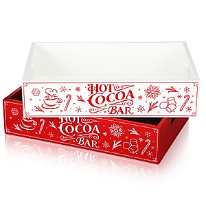 Uiifan 2 Pcs Christmas Hot Cocoa Bar Wood Storage Box with Handles Wood Box Decorative Wood Crate Wooden Basket Bin Serving Tray for Home Office Kitchen Xmas Holiday Gift Party Supplies