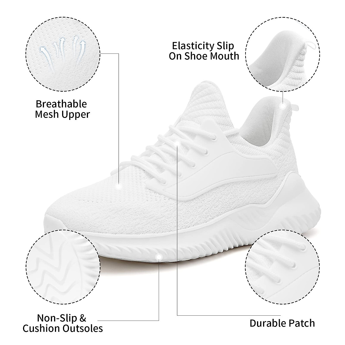 VIPSUPER Womens Tennis Shoes Walking Sneakers - Memory Foam Nursing Running Gym Athletic Workout Slip On Comfort Work Shoe Lightweight All White Size 11 US