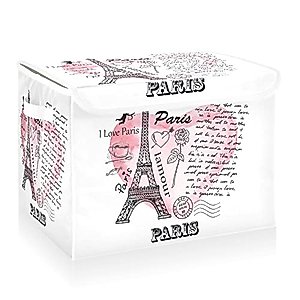 CaTaKu I Love Paris Storage Bins with Lids and Handles, Fabric Large Storage Container Cube Basket with Lid Decorative Storage Boxes for Organizing Clothes
