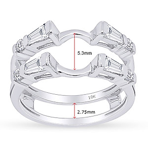 3/4 Carat Baguette & Round White Cubic Zirconia Enhancer Guard Ring In 10K Solid White Gold (0.75 Cttw) Ring Size-7