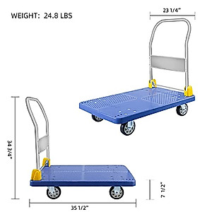 YSSOA Platform Truck with 880lb Weight Capacity and 360 Degree Swivel Wheels, Foldable Push Hand Cart for Loading and Storage, Blue