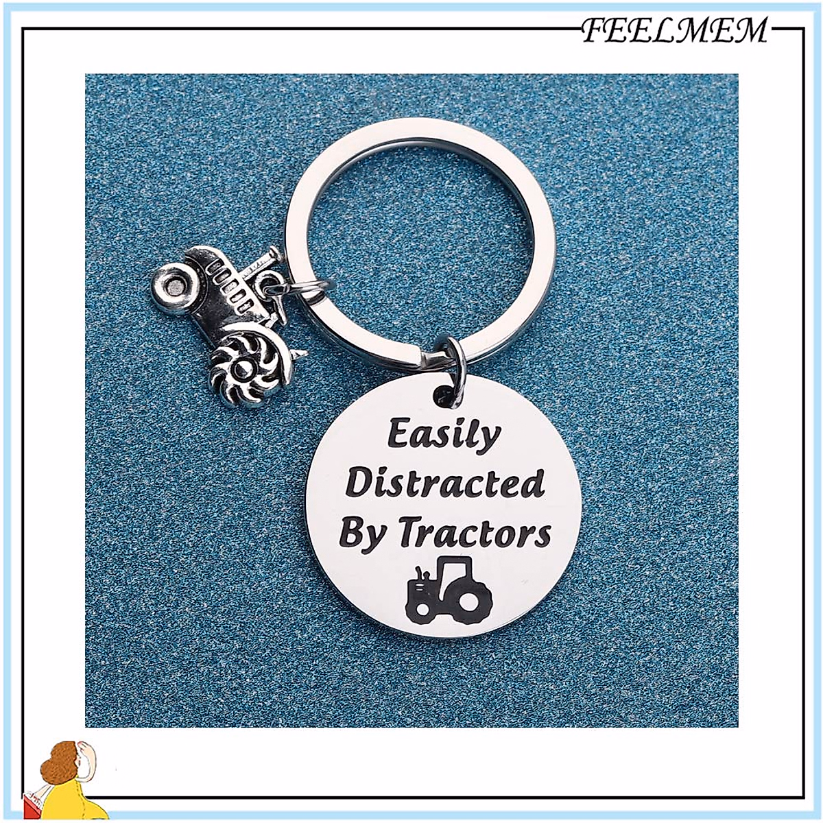 FEELMEM Funny Farm Tractor Gift Tractor Lover Gift Easily Distracted by Tractors Keychain Farmer Gift