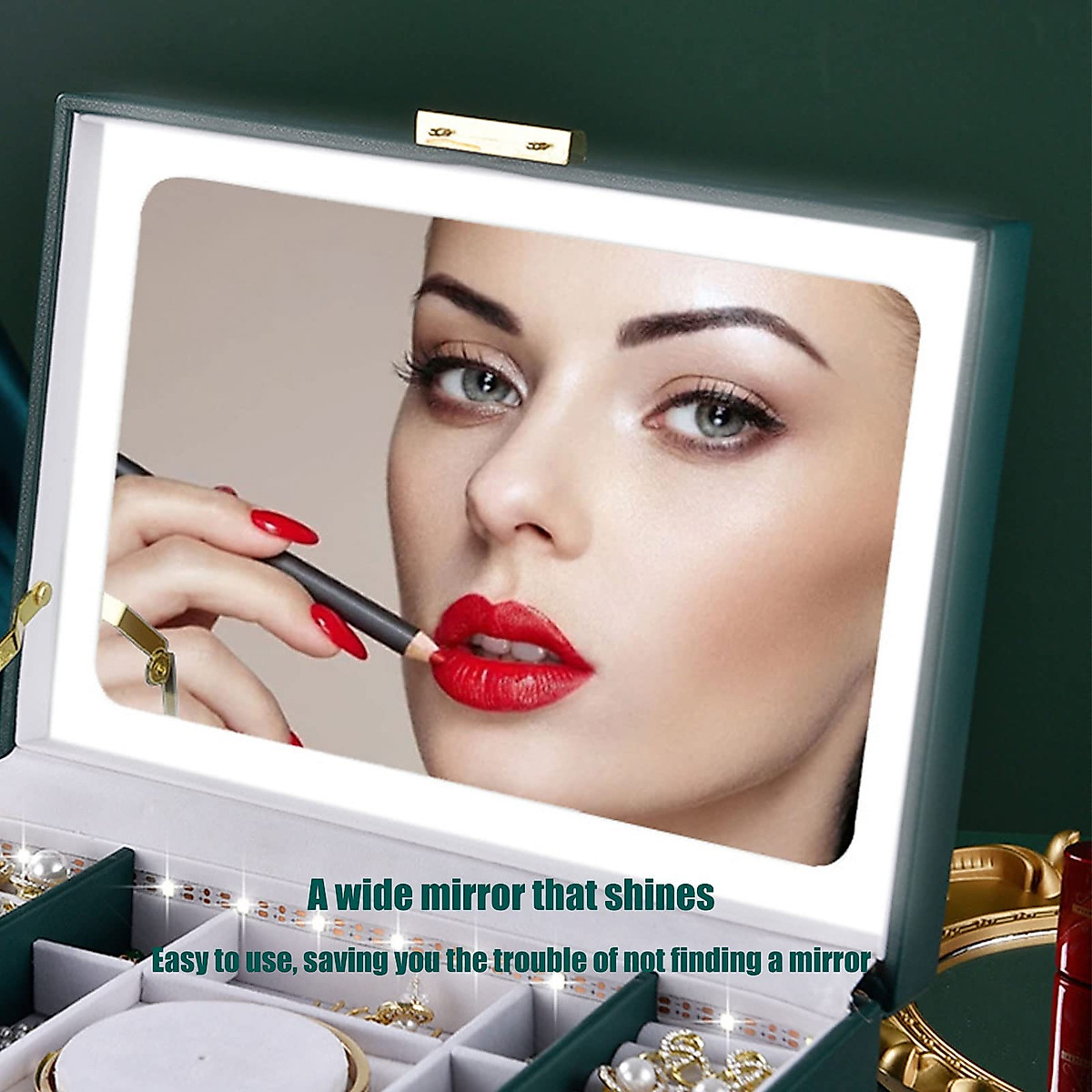 Jewelry Box Lingge Jewelry Box Multilayer Jewelry Box LED Makeup Jewelry Pull-Out Jewelry Box Storage