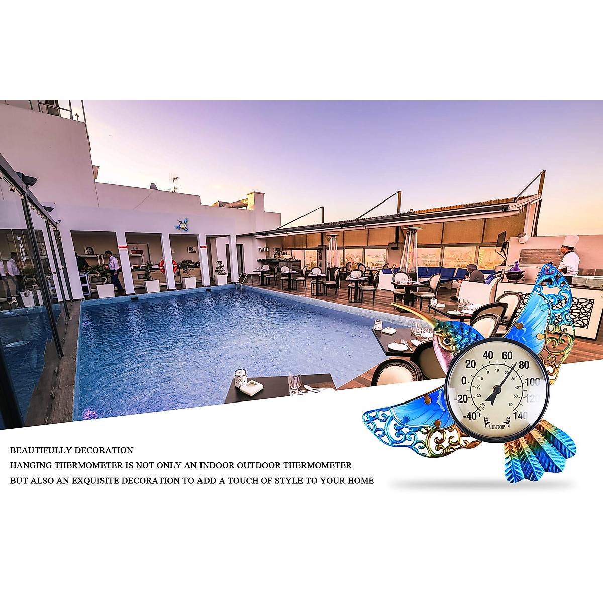 MUMTOP Indoor Outdoor Thermometer Hummingbird Waterproof Wall-Mounted Thermometer Exquisite Decoration Does not Require Any Battery
